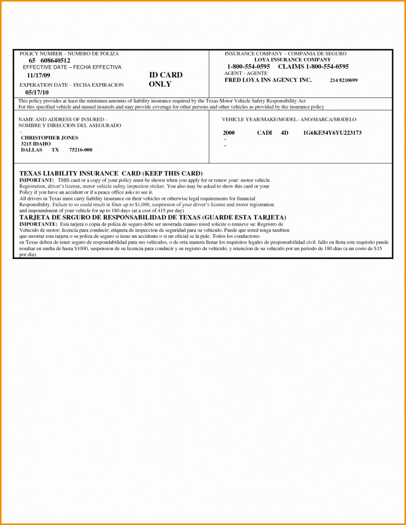 Auto Insurance Printable Fake Car Insurance Card Template Printable 
