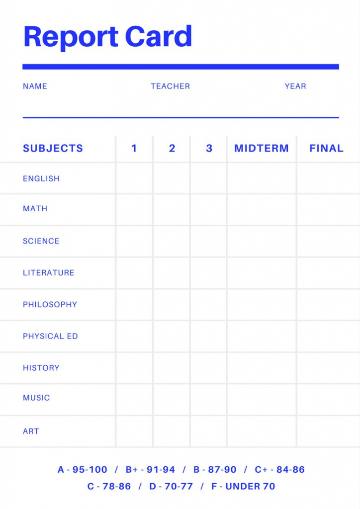 Printable Downloadable Report Card Template Printable World Holiday